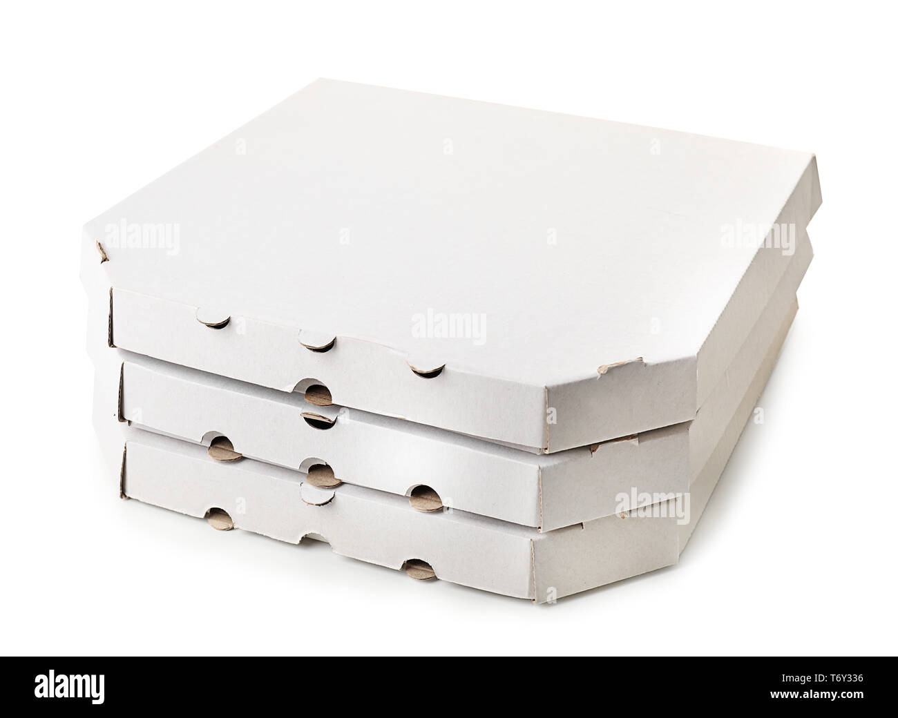 Cardboard pizza boxes on white background. Food delivery service Stock ...