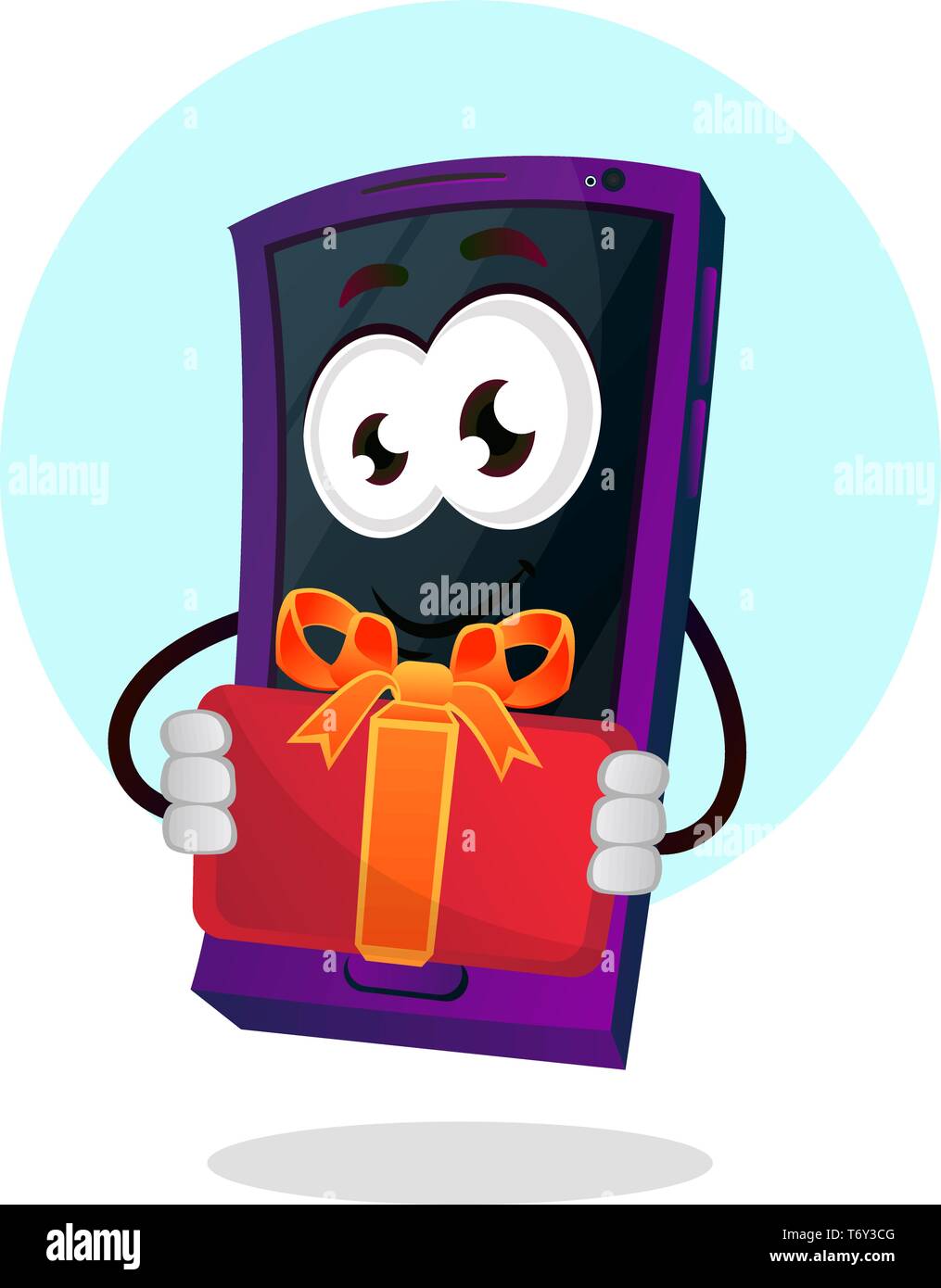 Mobile emoji with a present illustration vector on white background ...