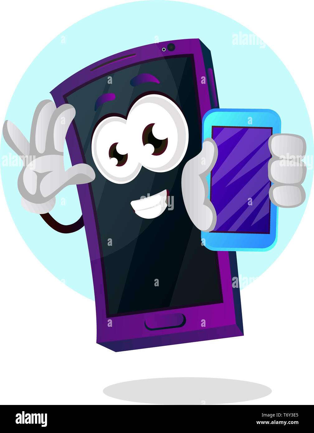 Mobile emoji holding a smartphone illustration vector on white ...