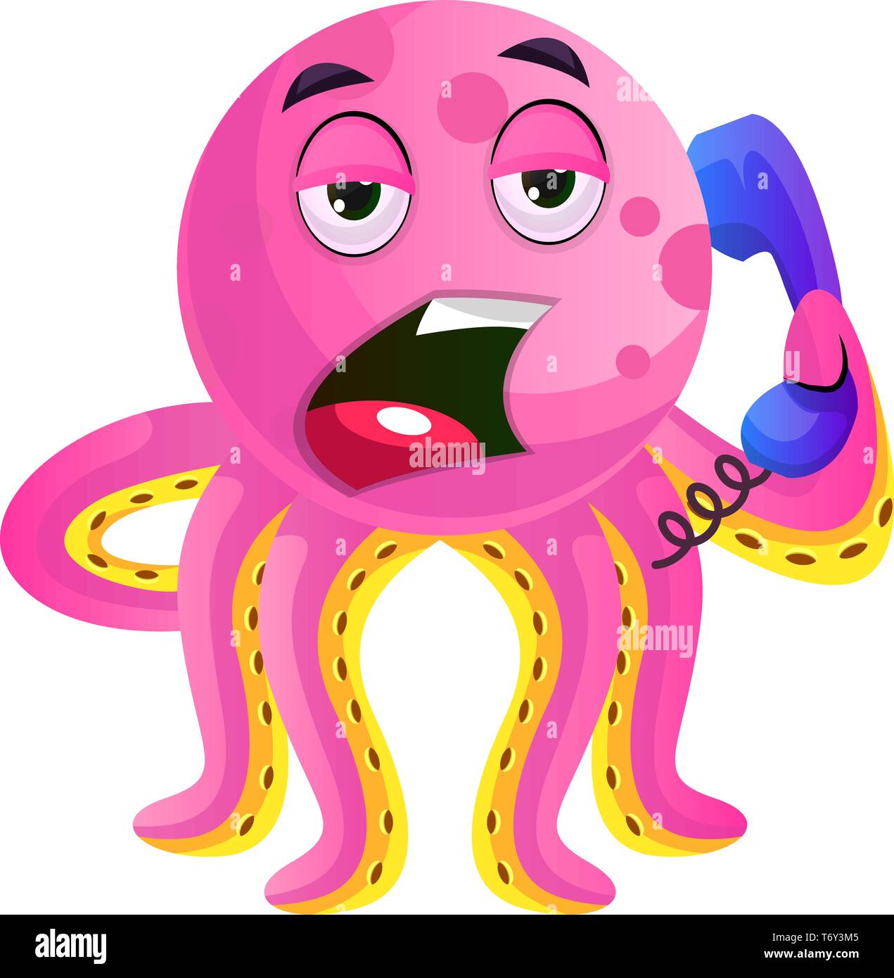 Pink octopus speaking on the phone illustration vector on white ...