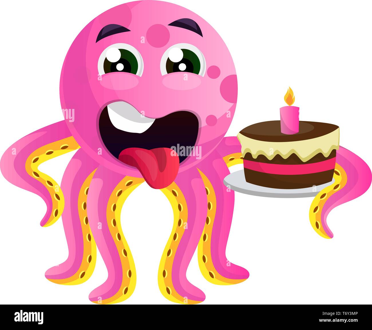 Octopus with a birthday cake illustration vector on white background ...
