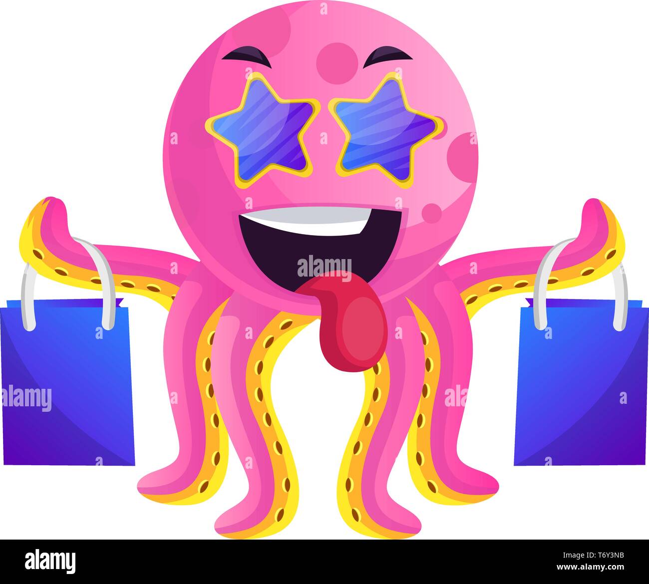 Pink octopus with shoping bags illustration vector on white background ...