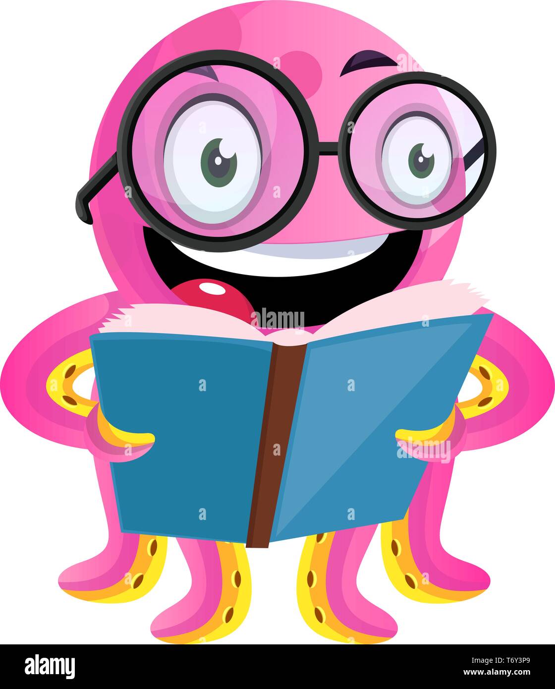 Happy geek octopus reading a book illustration vector on white ...