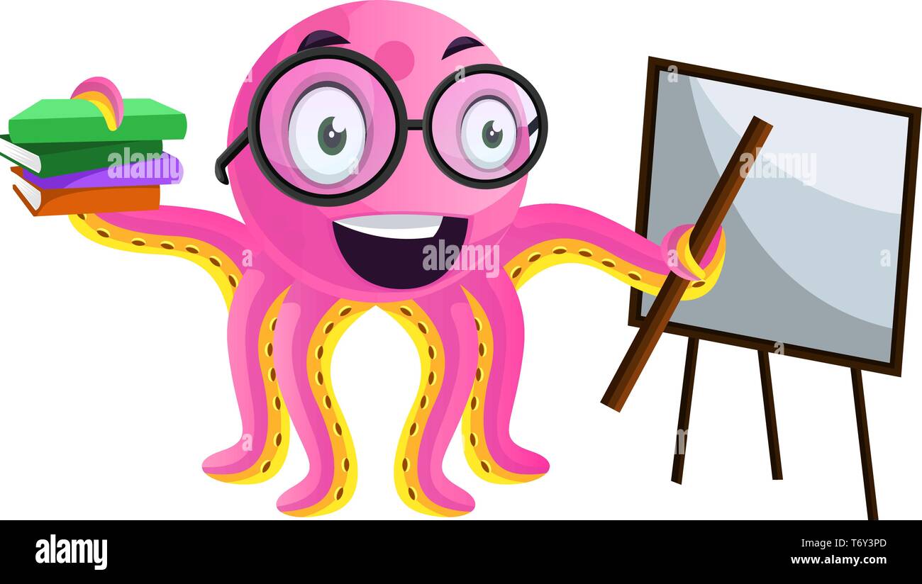 Teacher octopus holding a lesson illustration vector on white ...
