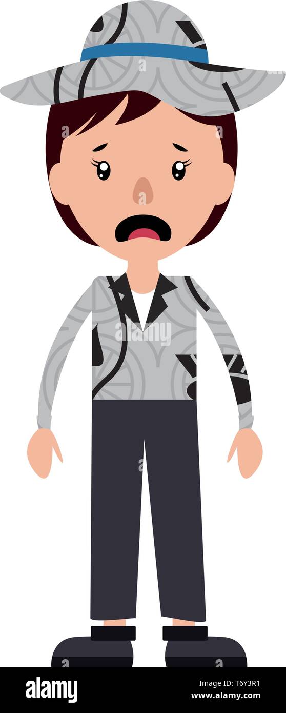 A scared teenage boy with a hat illustration vector on white background ...