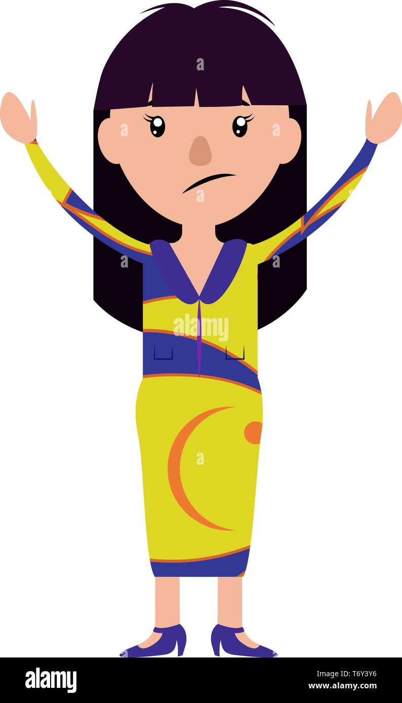 Open armed woman in colorful dress looking worried illustration vector ...