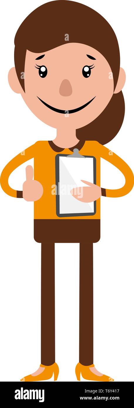 Cartoon woman holding a document illustration vector on white ...