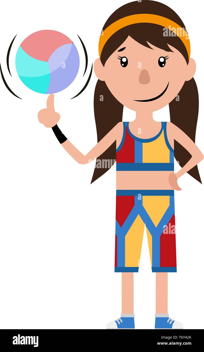 Cartoon girl spinning a ball on her finger illustration vector on white ...