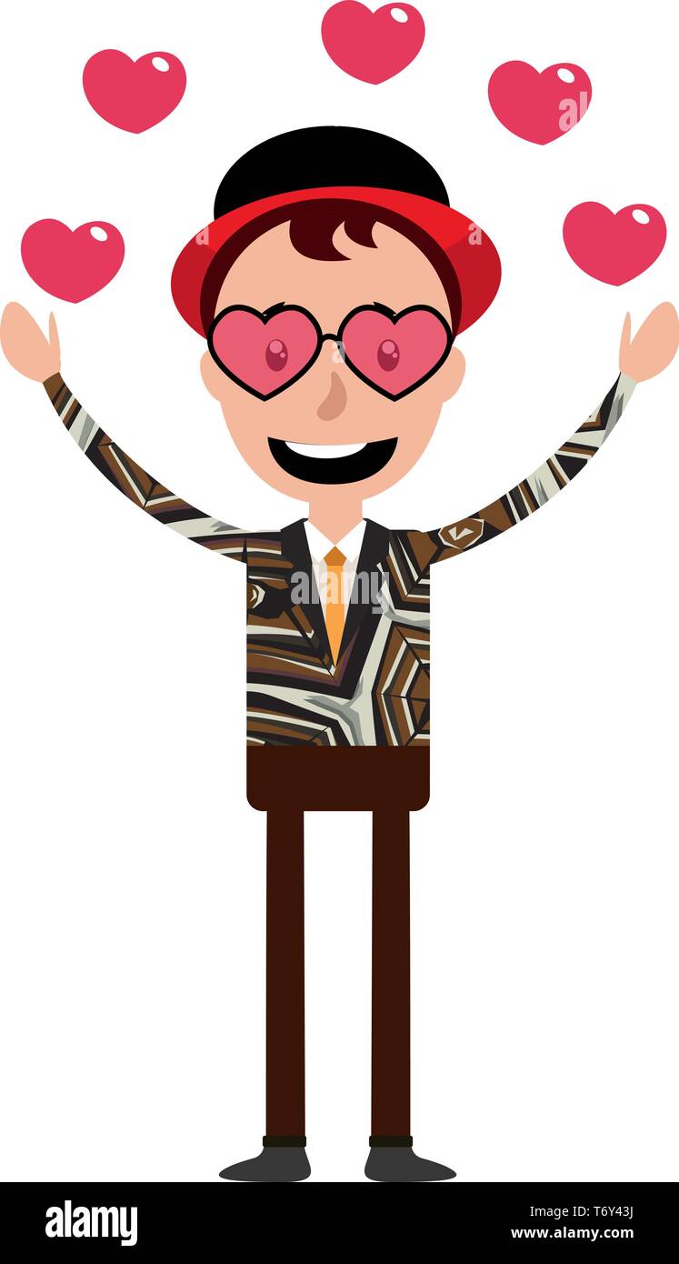 Cartoon funny young man in love illustration vector on white background ...