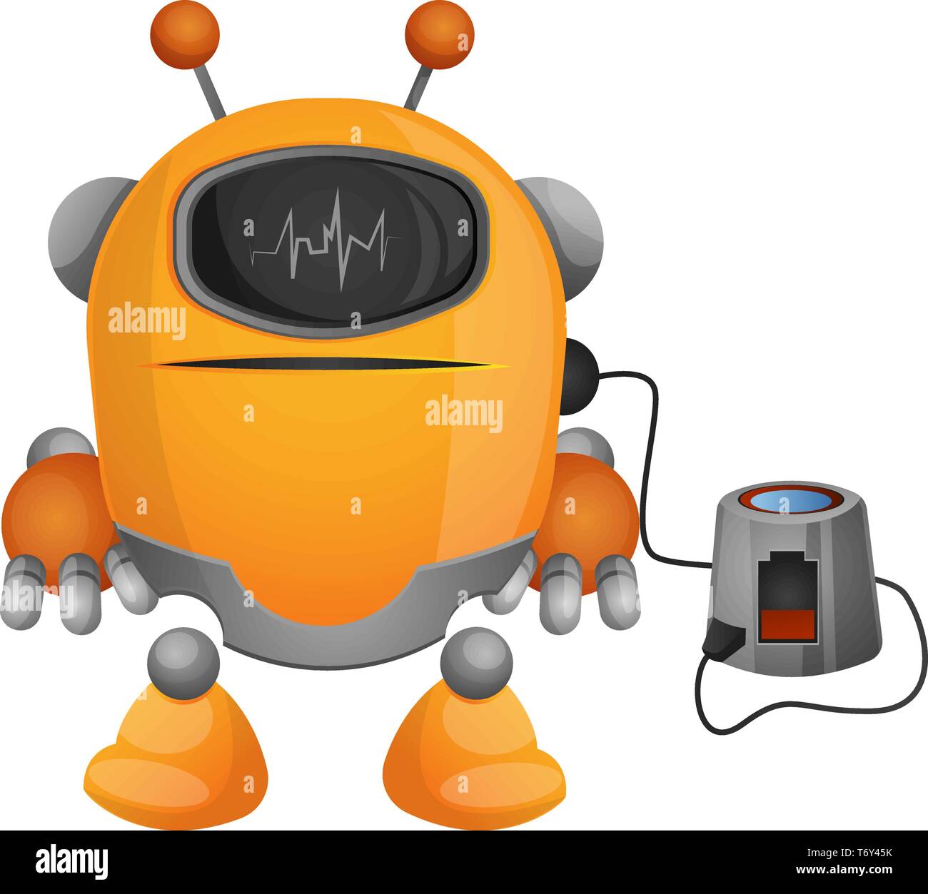 Cartoon robot on the charger illustration vector on white background ...