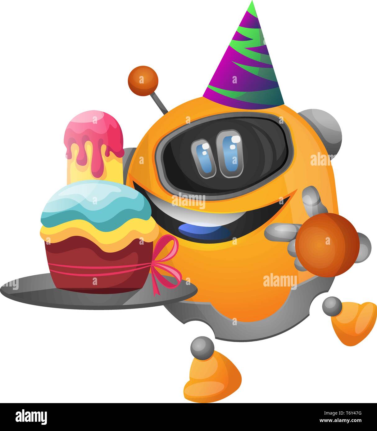 Robot celebrates a birthday illustration vector on white background ...