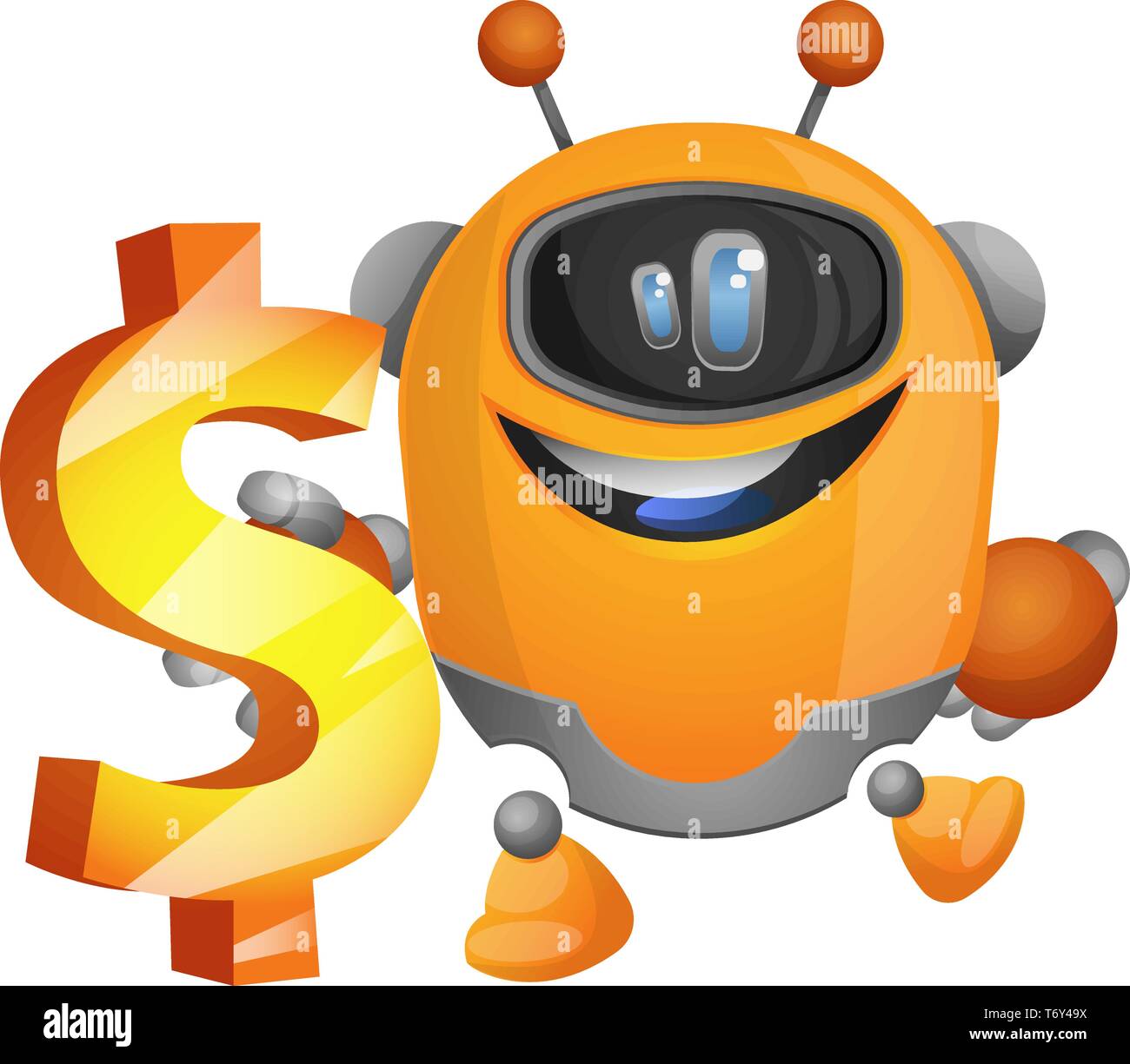 Cyborg holding a dollar sign illustration vector on white background ...