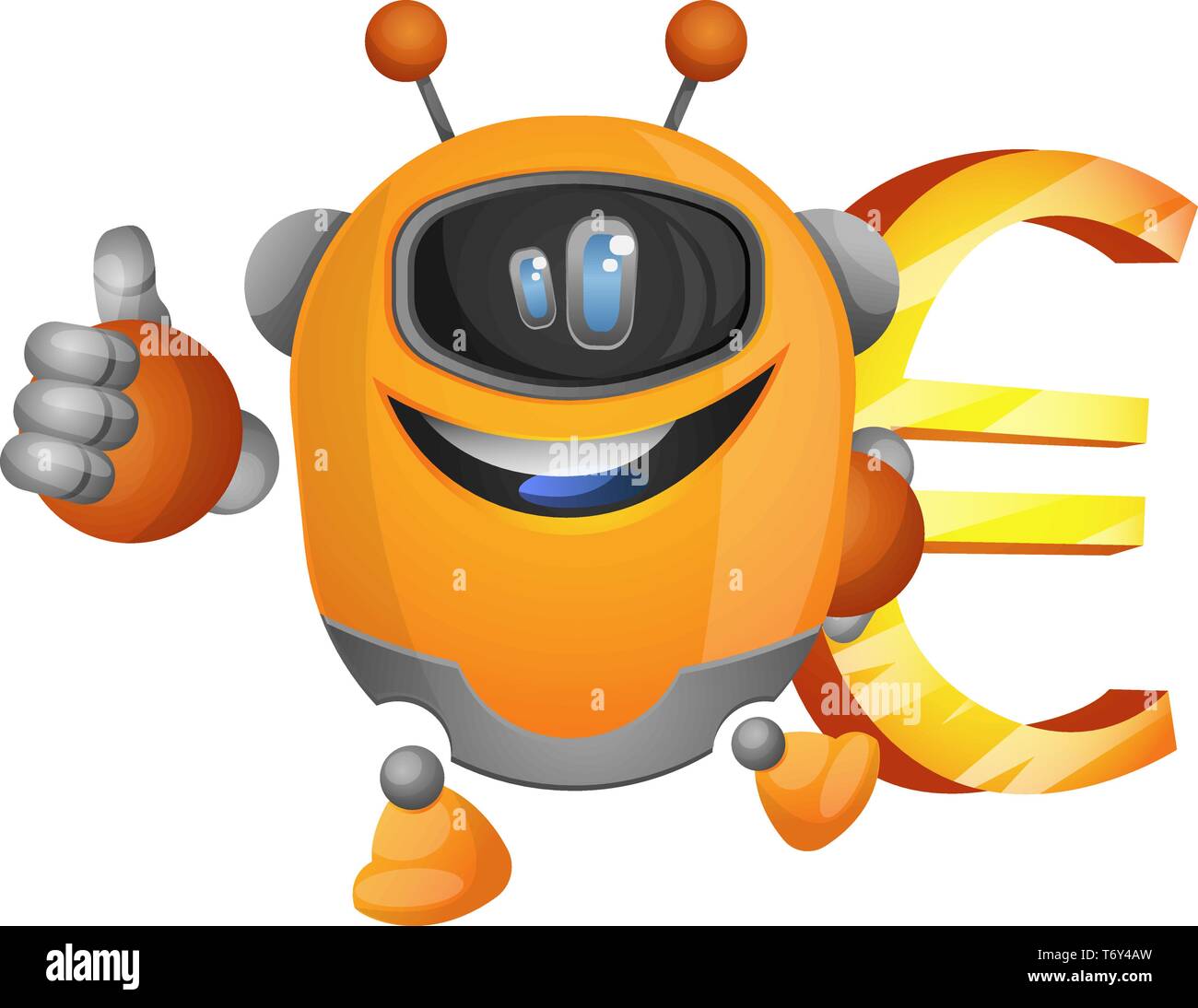Cartoon robot holding a euro sign illustration vector on white ...