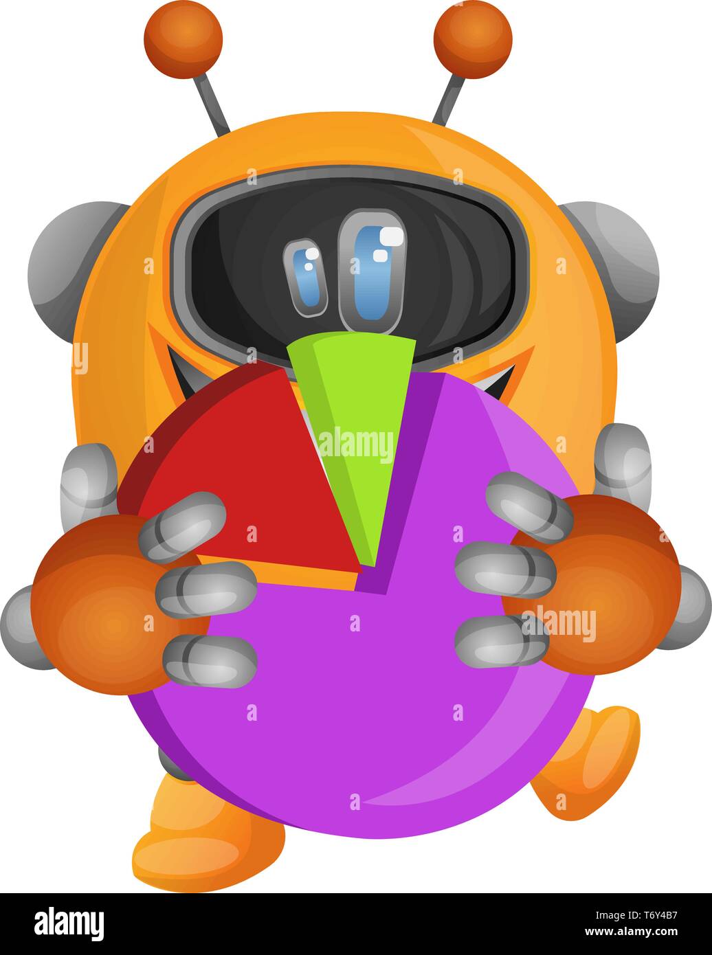 Cartoon robot holding a pie chart illustration vector on white ...