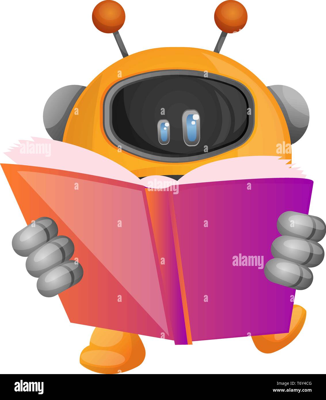 Cartoon robot reading a book illustration vector on white background ...