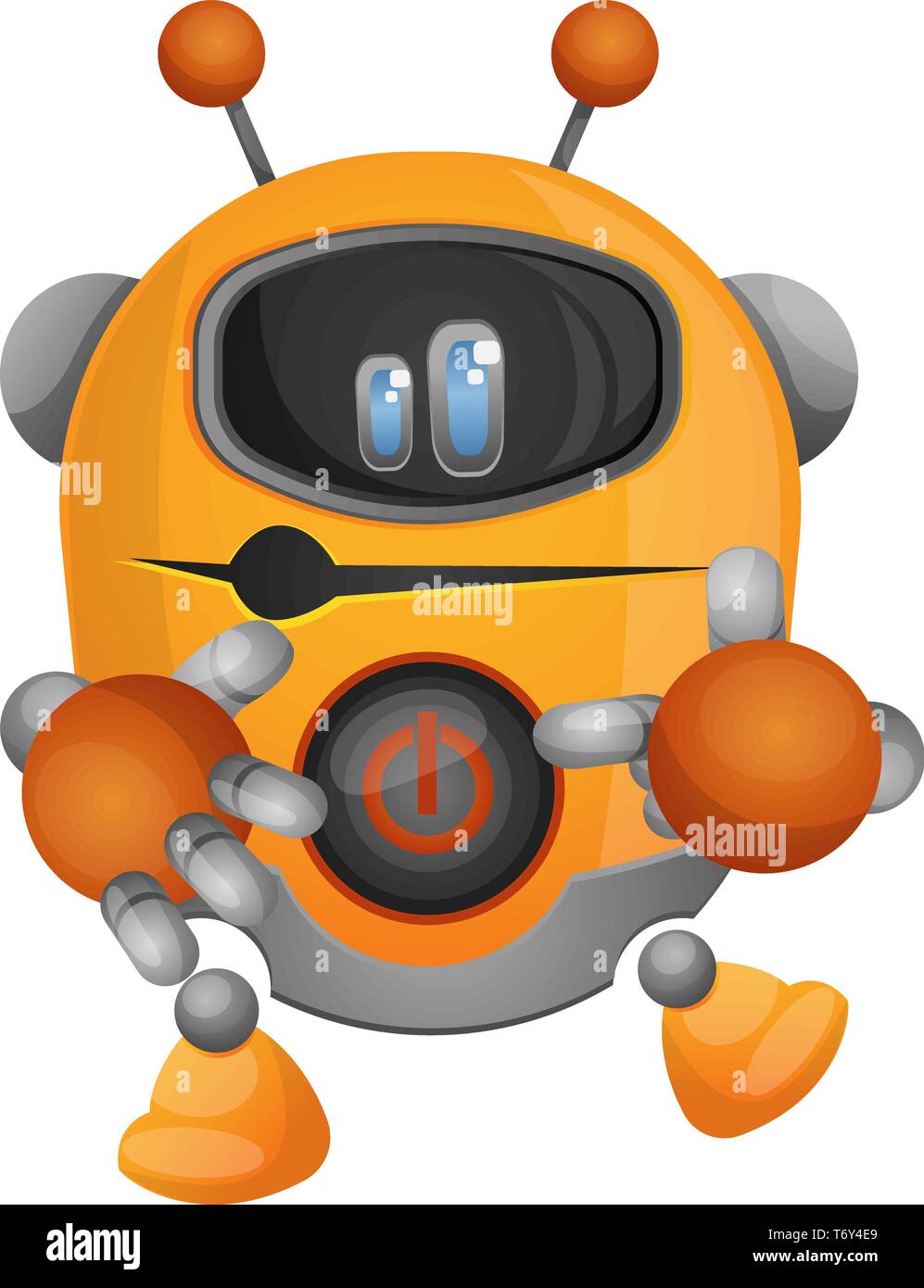 Yellow robot showing his power button illustration vector on white ...