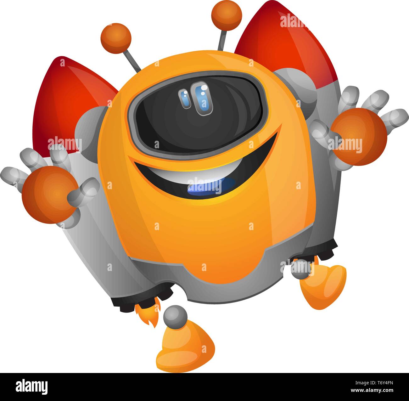 Cartoon robot on a rocket propulsion illustration vector on white ...