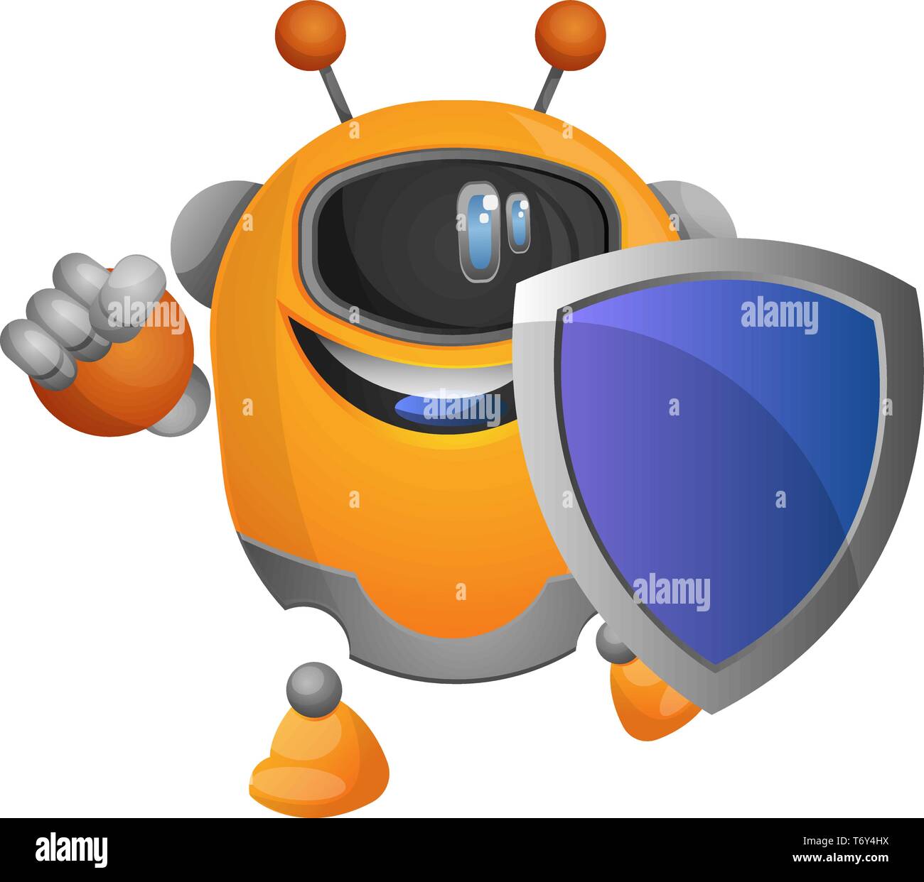 Vector illustration of a robot holding a shield hi-res stock ...