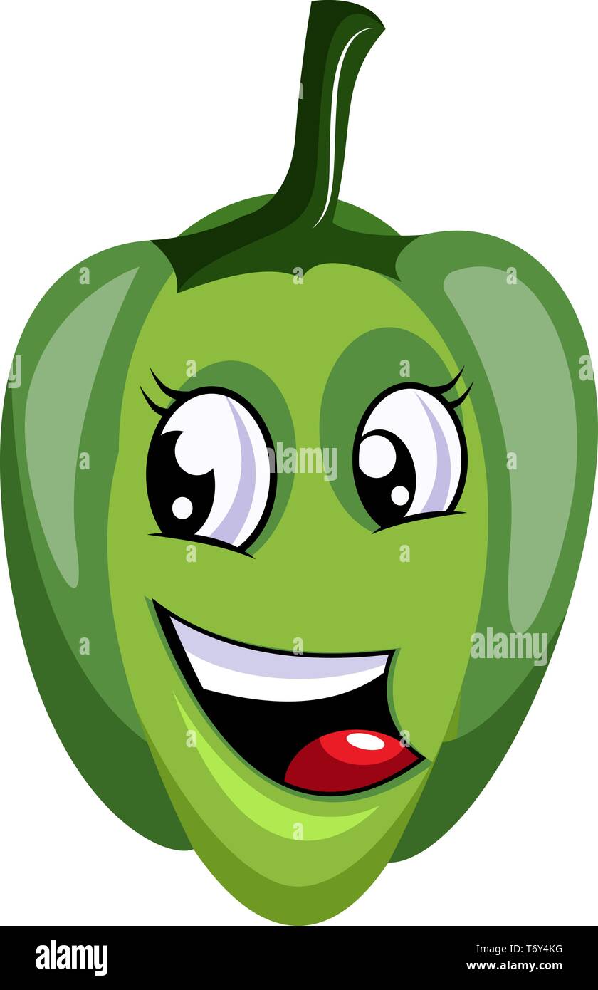 Happy green capsicum illustration vector on white background Stock ...
