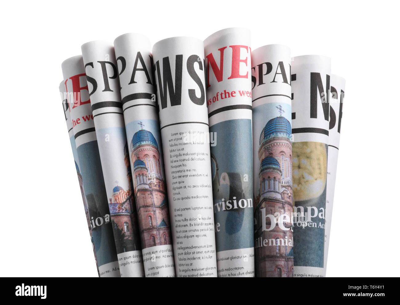 Folded newspapers on white background Stock Photo - Alamy