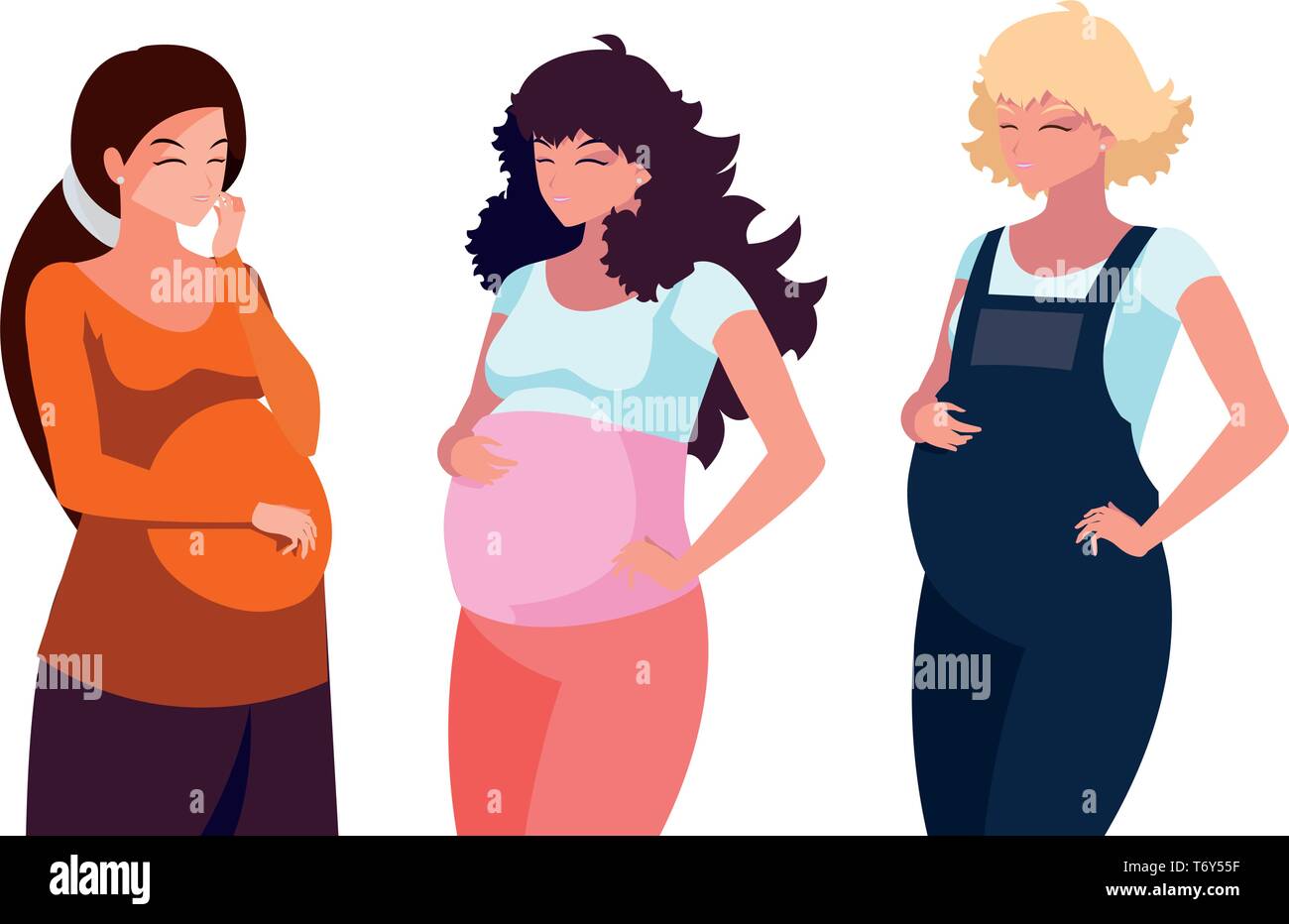 group of beautiful pregnancy women characters vector illustration ...