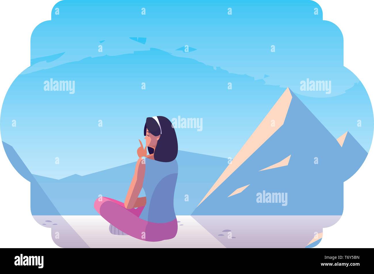woman contemplating horizon in snowscape scene vector illustration ...