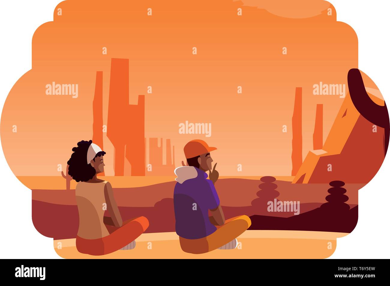 couple contemplating horizon in the desert scene vector illustration ...