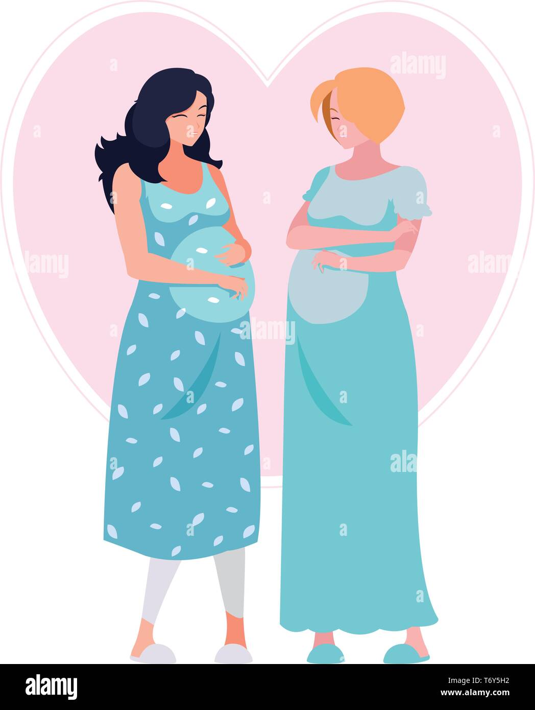 couple of beautiful pregnancy women in heart vector illustration design ...