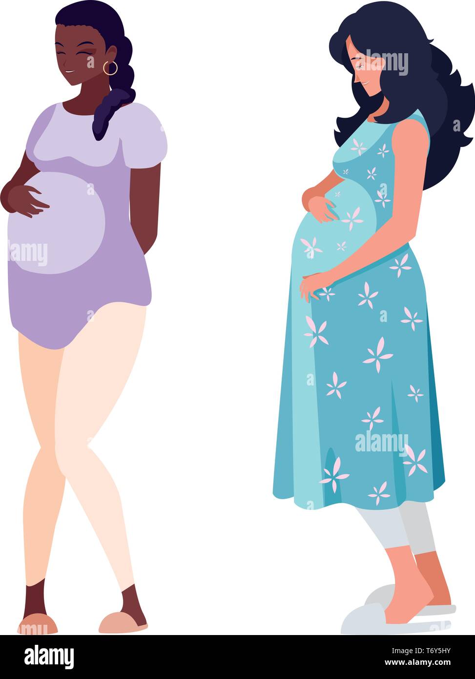 interracial couple of pregnancy women characters vector illustration ...