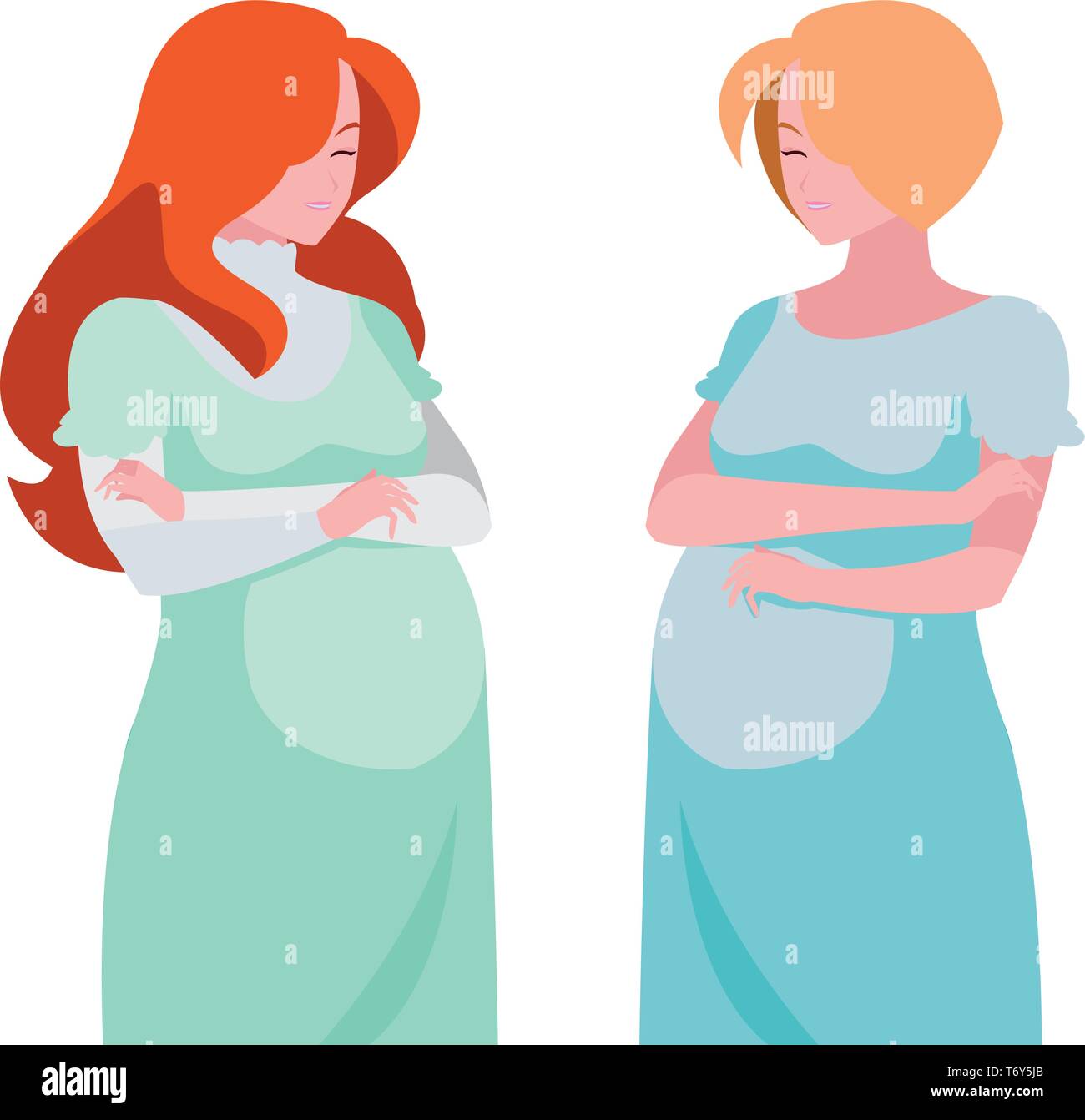 couple of beautiful pregnancy women characters vector illustration ...