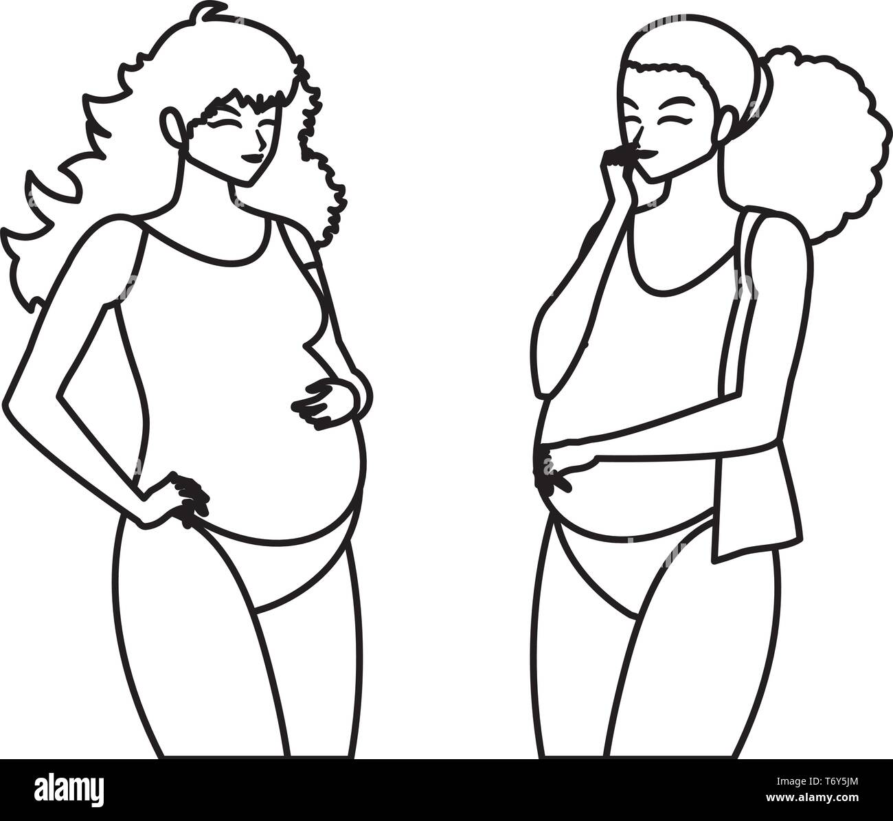 couple of beautiful pregnancy women characters vector illustration ...