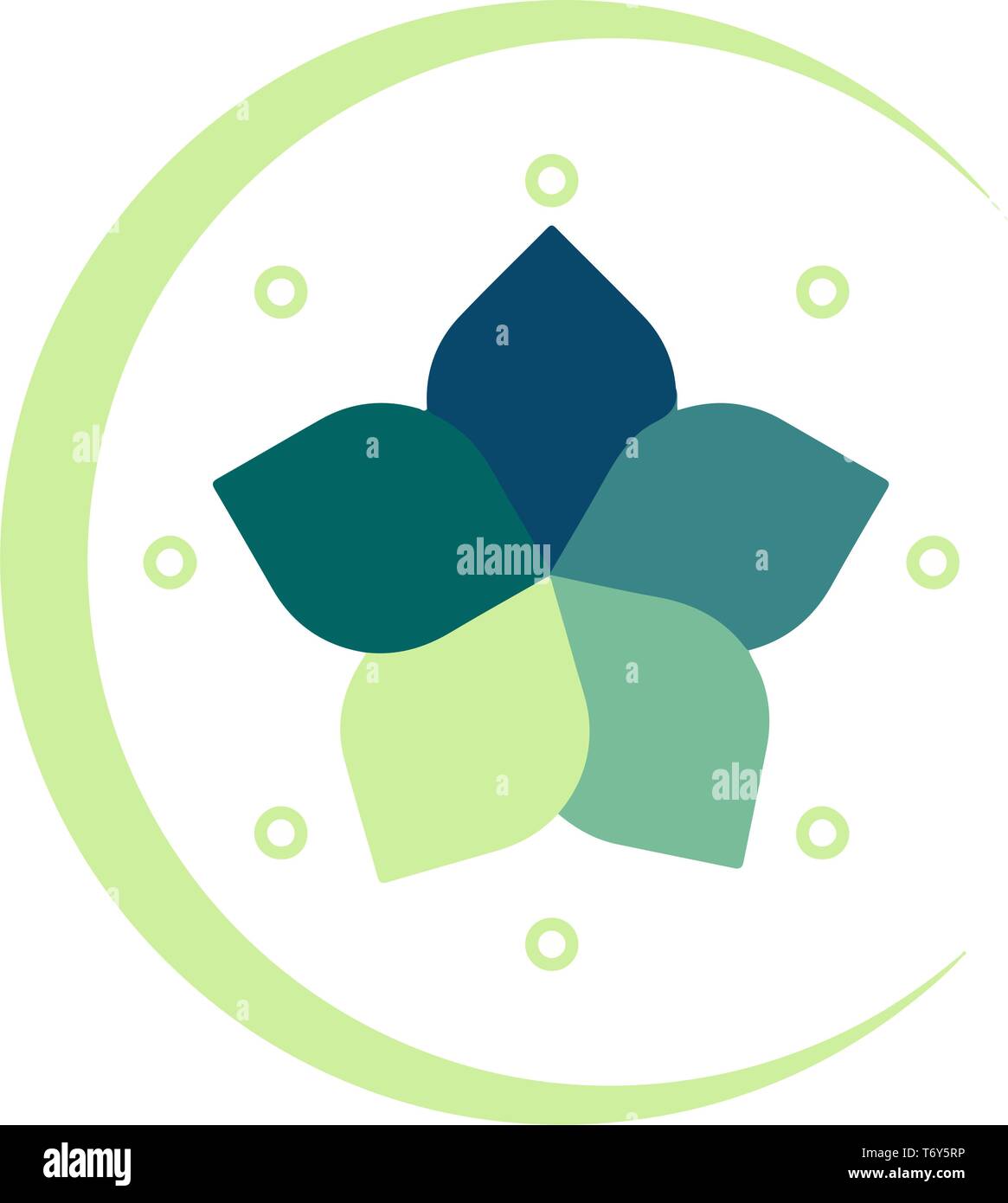 vector logo of the emblem with a month in a circle with a green petal ...