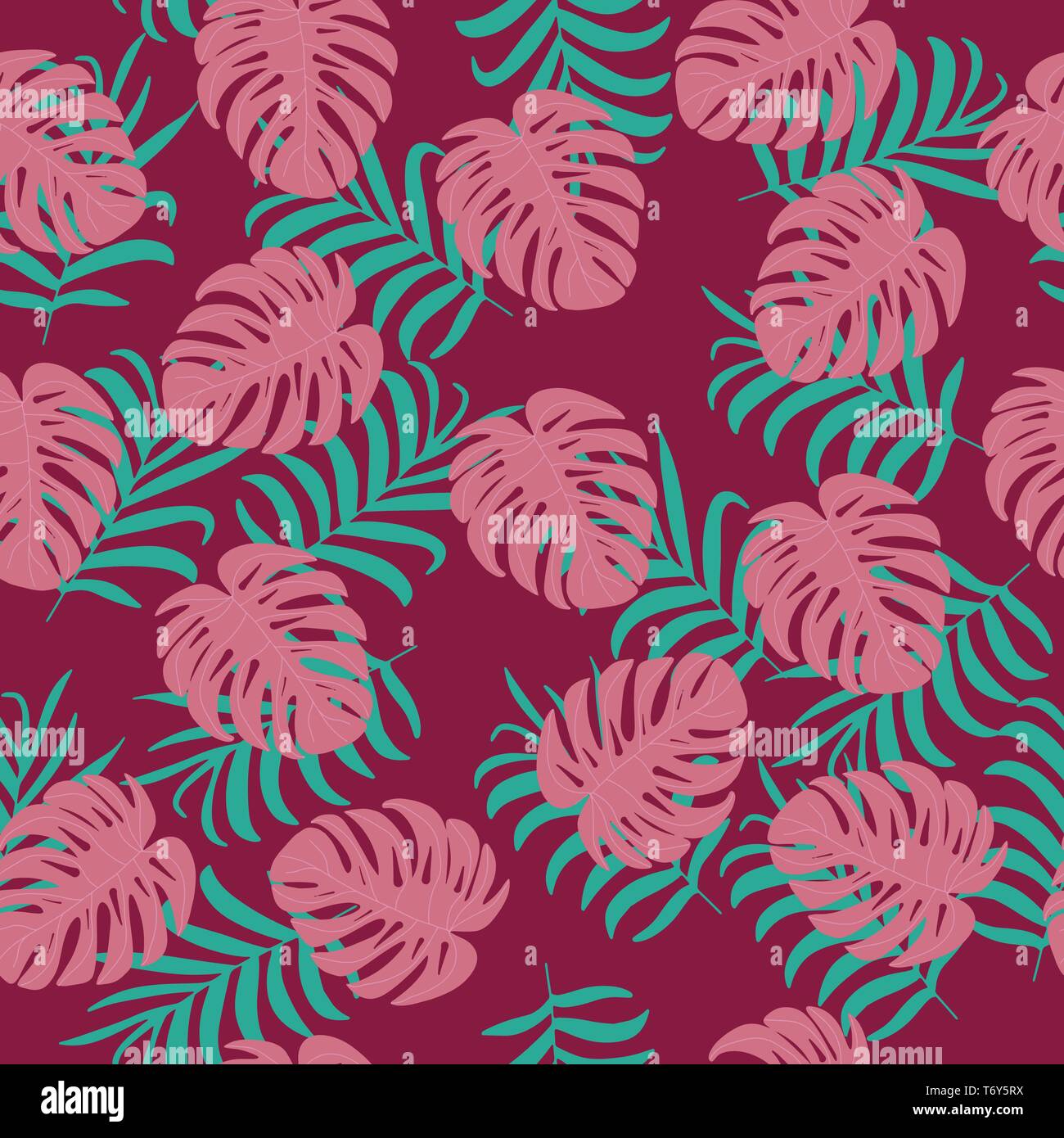 vector Hawaiian tropical summer seamless pattern with leaves of a palm ...