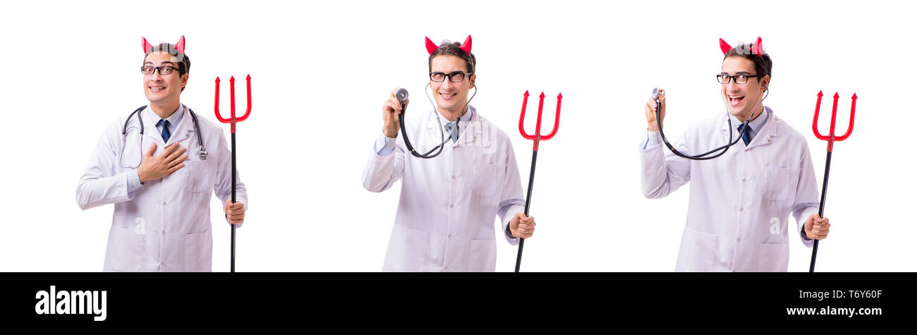 Devil doctor in funny medical concept isolated on white backgrou Stock ...