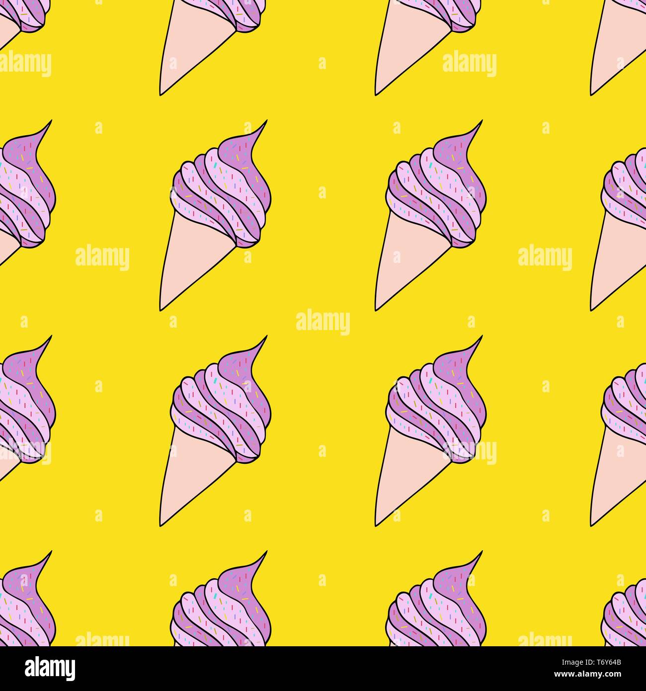 fashionable vector seamless pattern with sweet food pink ice cream on ...