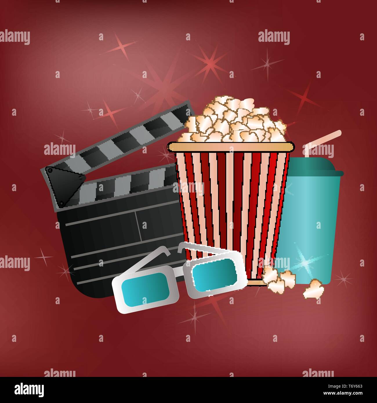 vector poster for advertising cinema or movie on a red background with ...
