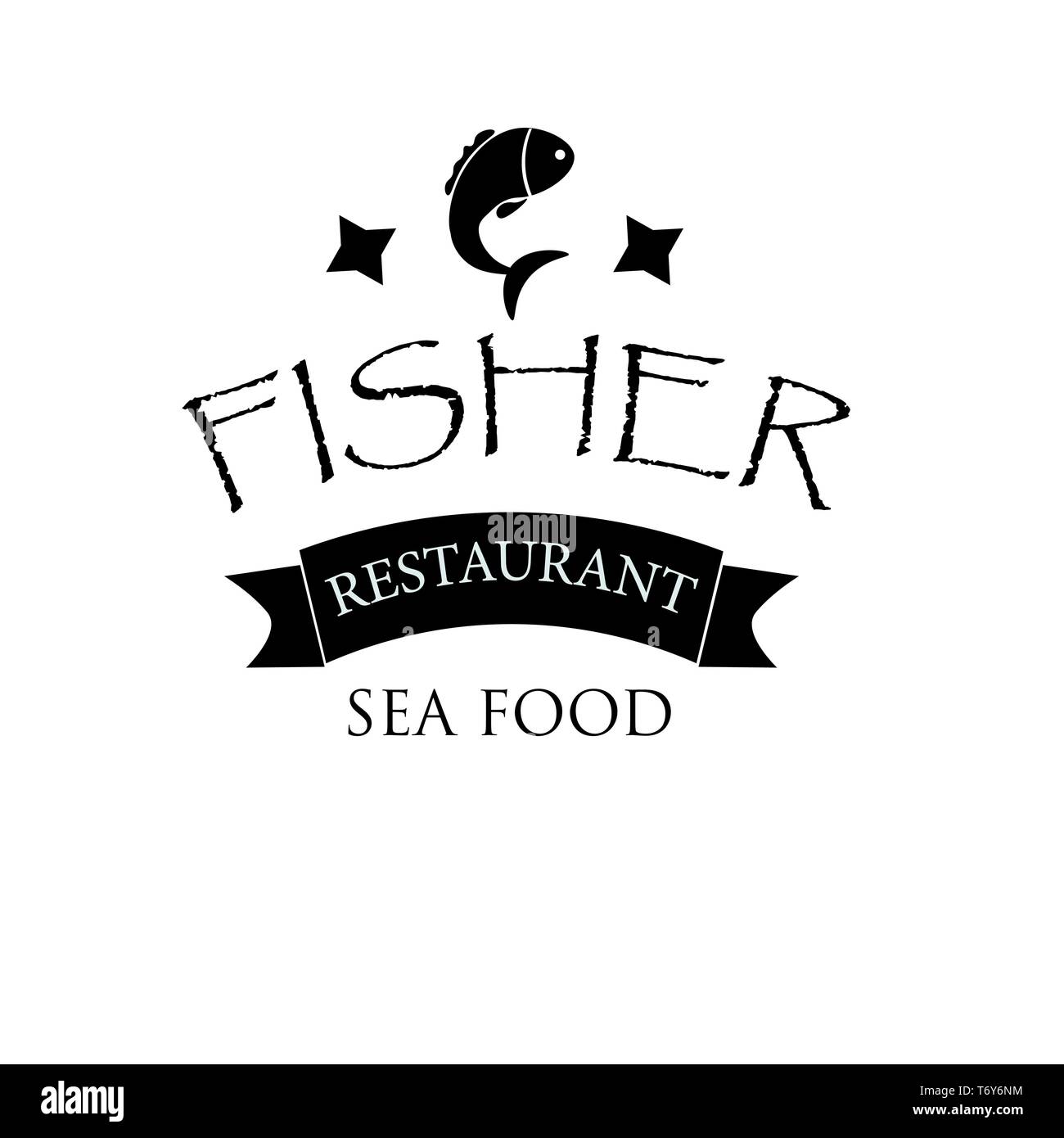 vector logo banner for advertising restaurant name black with fish and ...