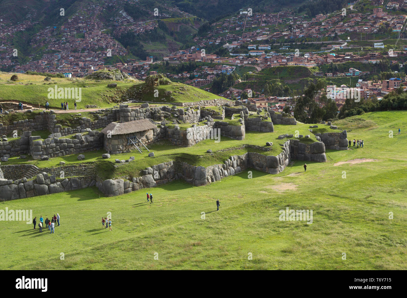 Elevated view of the ruins of Sacsayhuaman in Cusco, Peru Stock Photo ...