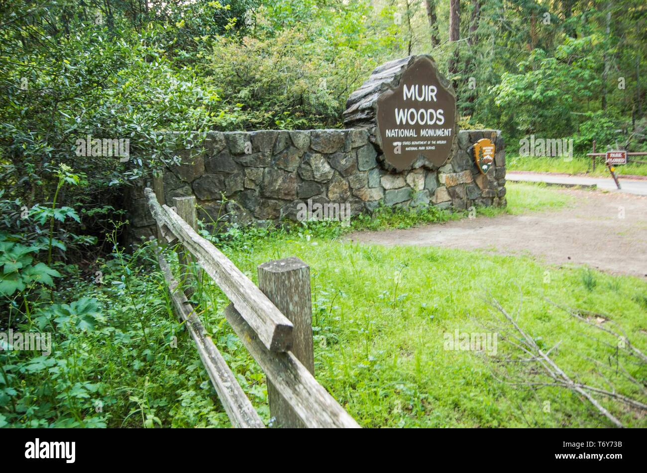 The welcome sign to Muir Woods National Monument is an old slice of ...