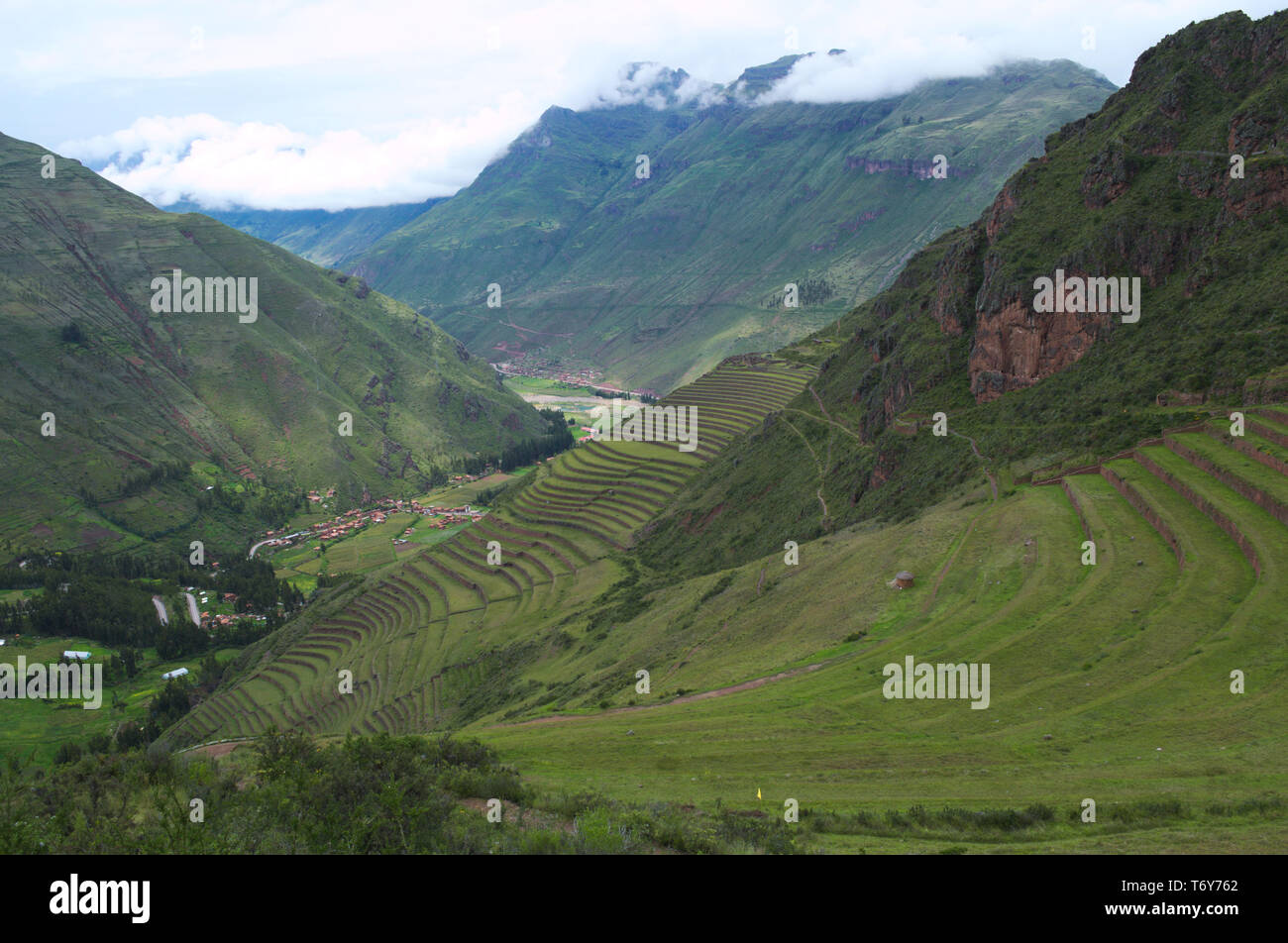Inca ruins in Pisac, Peru. This is part of the region known as the ...