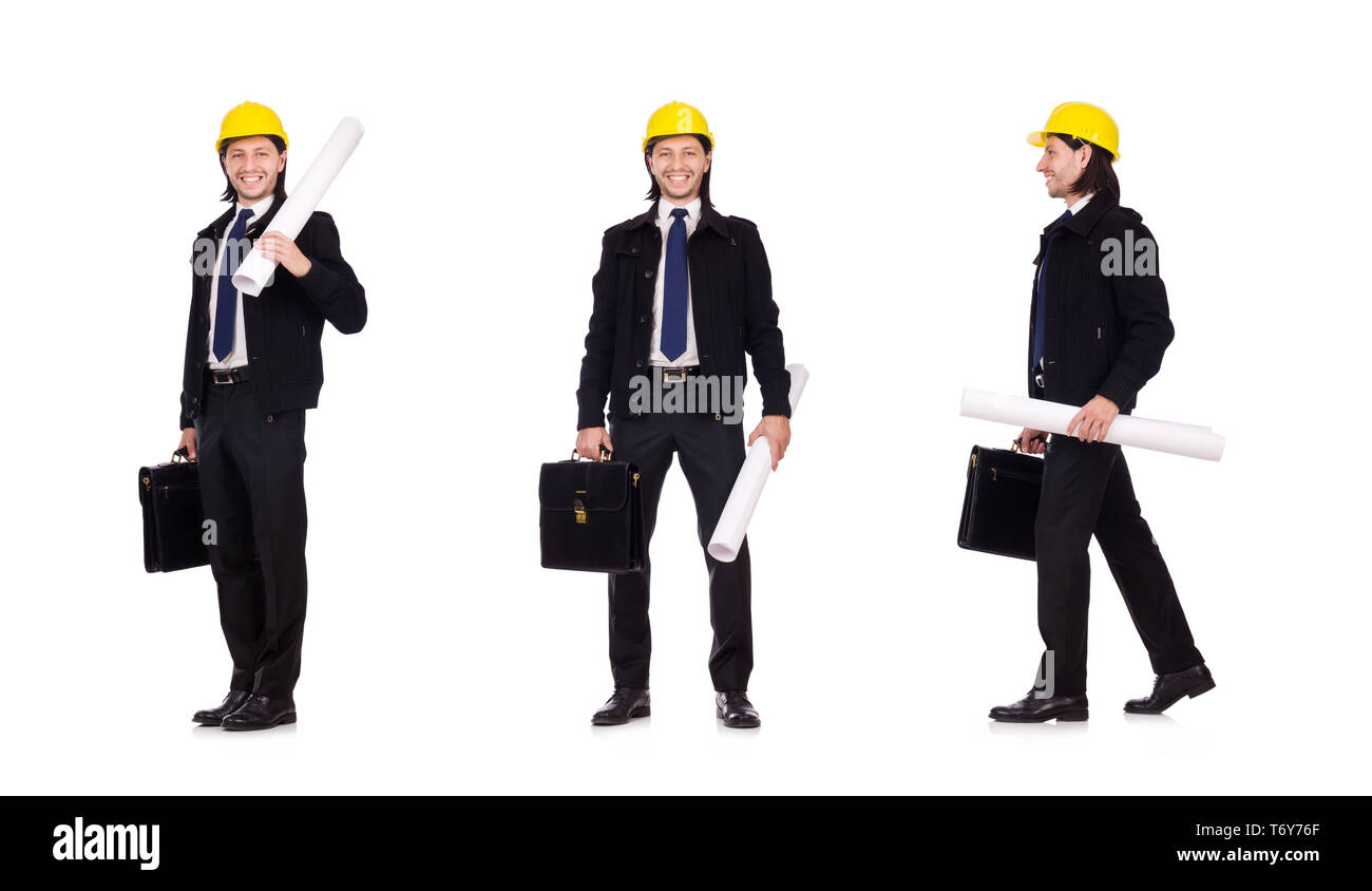 Young construction architect isolated on the white Stock Photo - Alamy