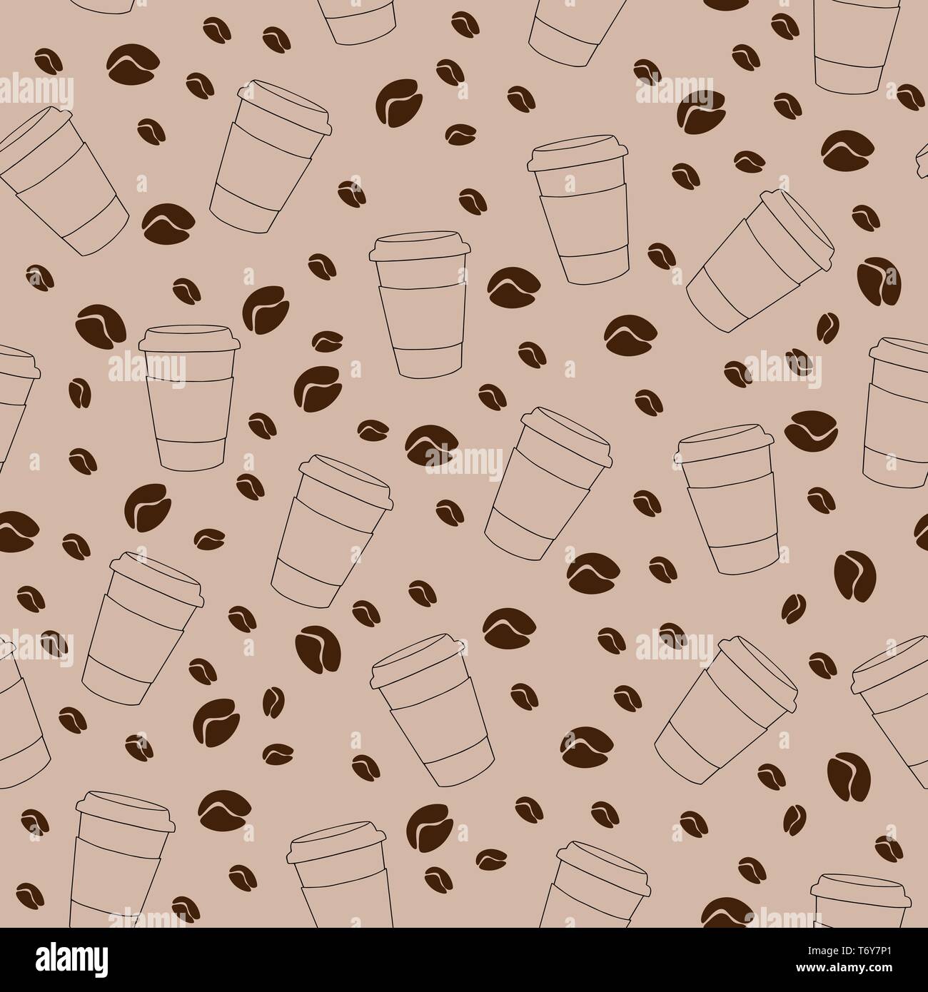 vector seamless pattern on brown background with coffee beans and glass ...