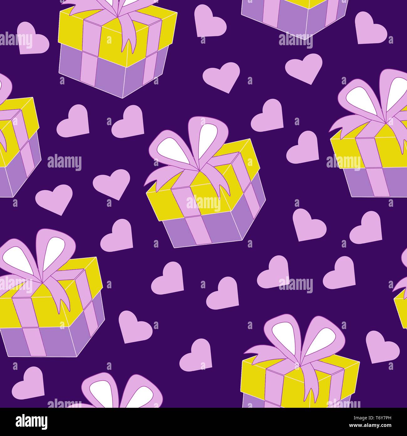 vector seamless pattern gift box surprise packing with bow on purple ...