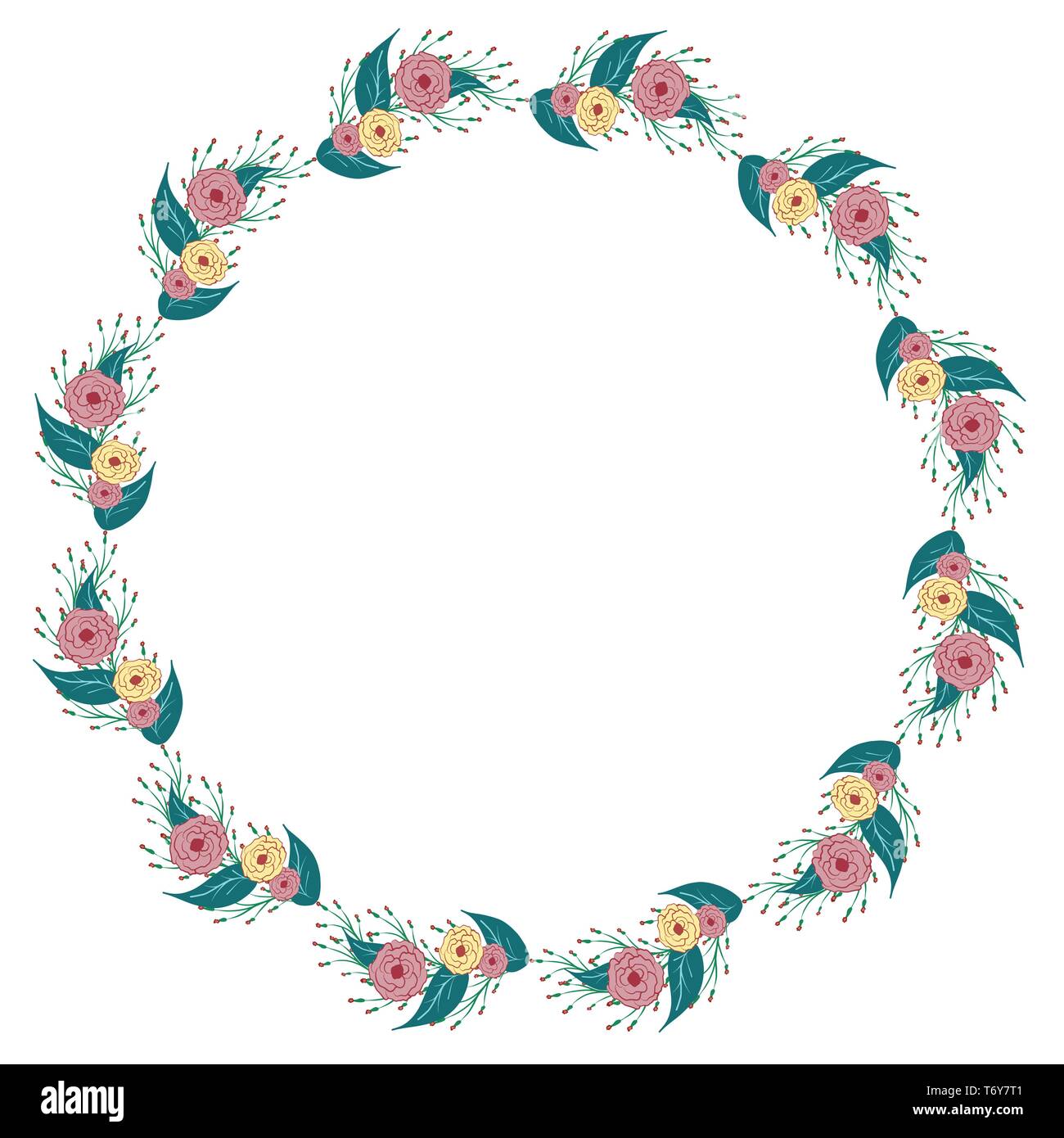 vector frame circle of flowers multicolored on white background ...