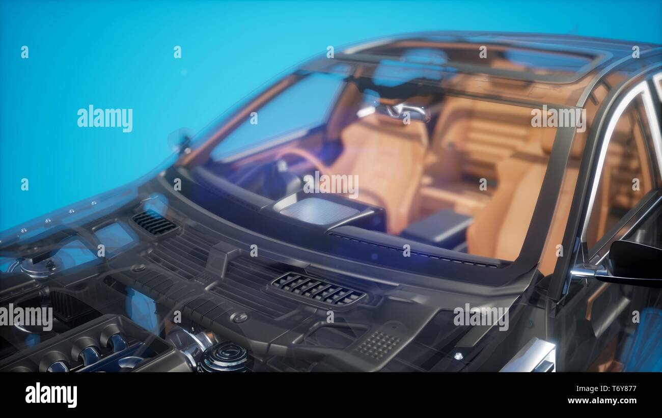 engine and other parts visible in car Stock Photo - Alamy