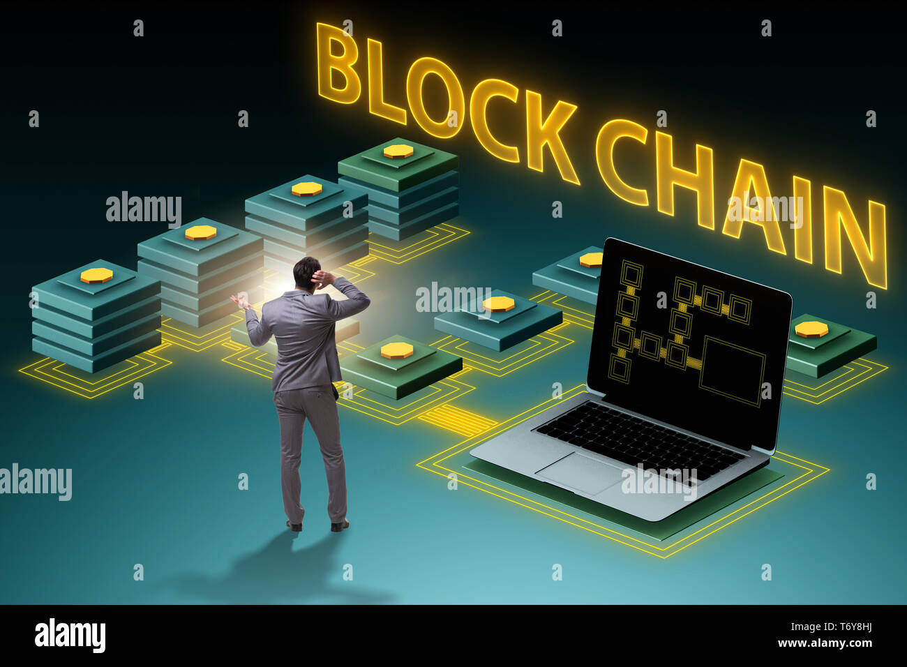 Young businessman in innovative blockchain concept Stock Photo - Alamy