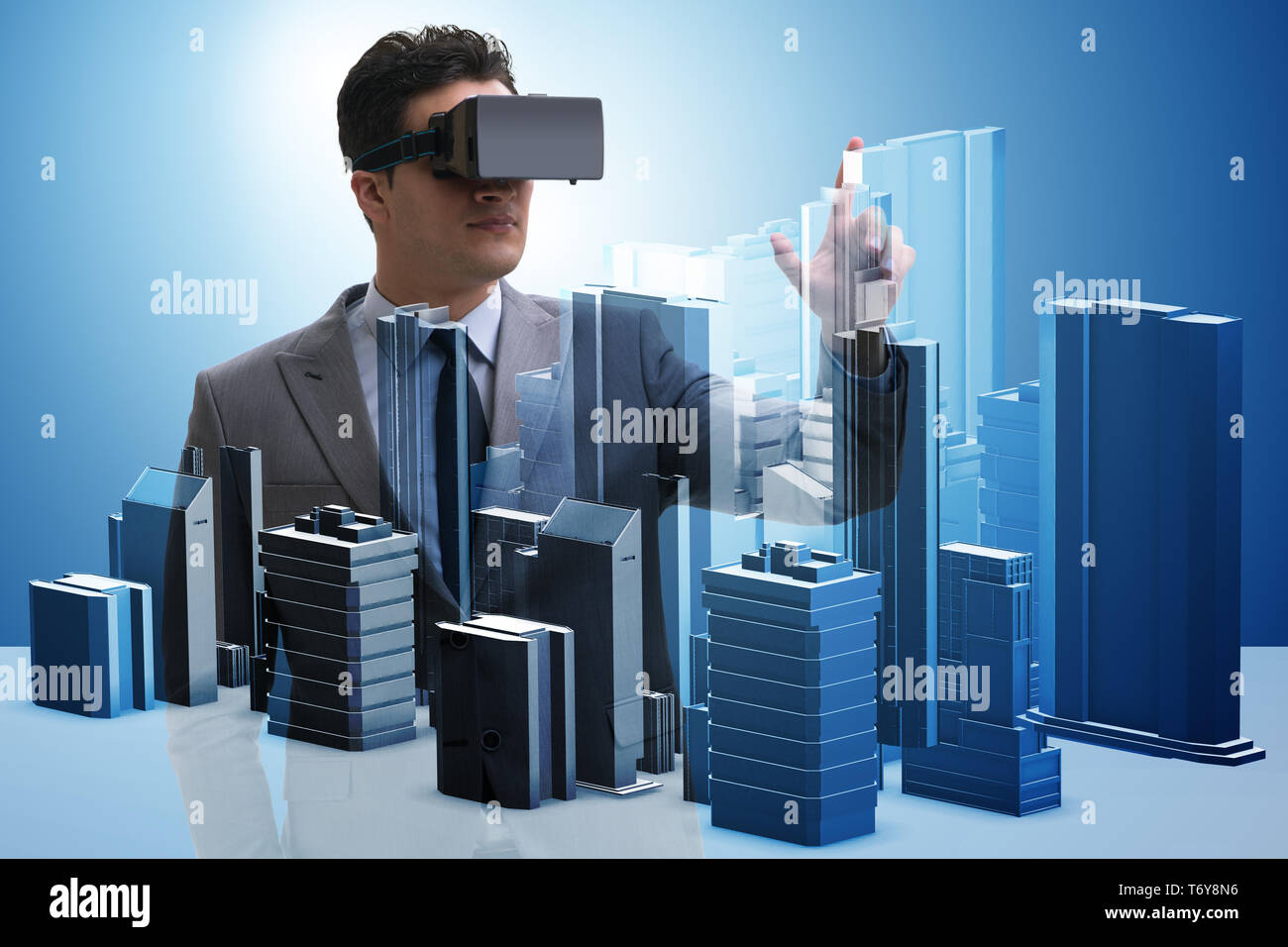 Man with virtual reality goggles doing urban planning Stock Photo - Alamy