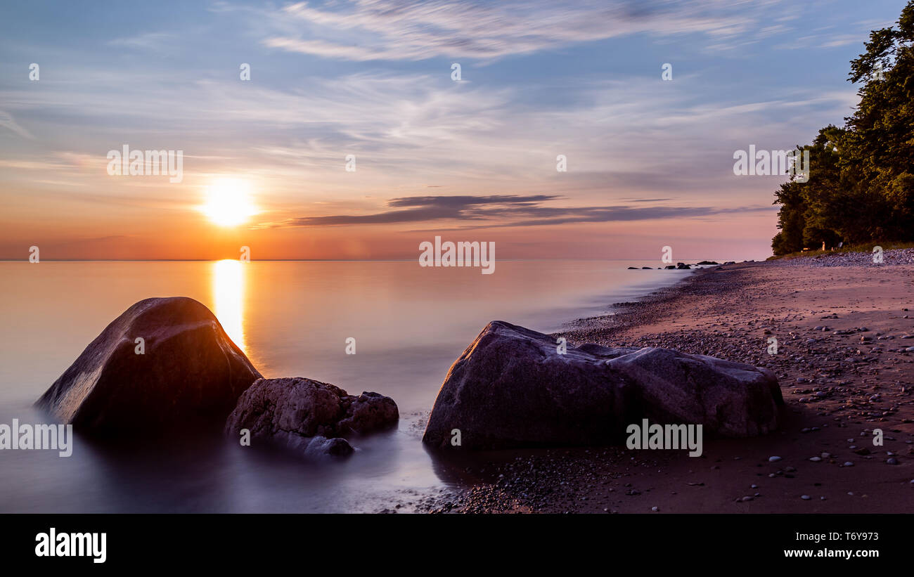 Dusk Sunset Lake Michigan Beach Stock Photo - Alamy
