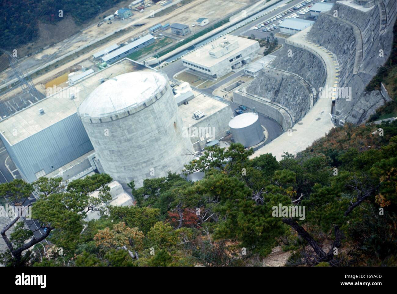 Angled, aerial view of the Tsuruga Nuclear Power Plant, operated by ...