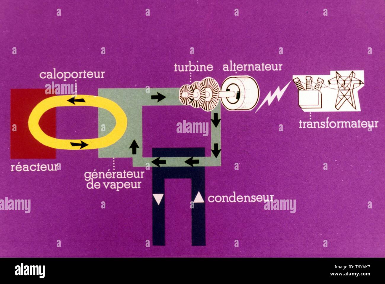 Diagram, labeled in French, showing the nuclear power generation ...